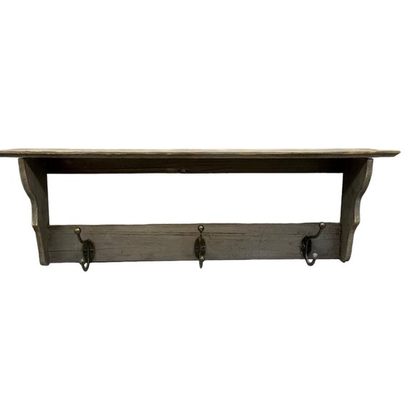 unknown | Accents | Rustic Farmhouse Wall Shelf 3 Hooks Distressed ...